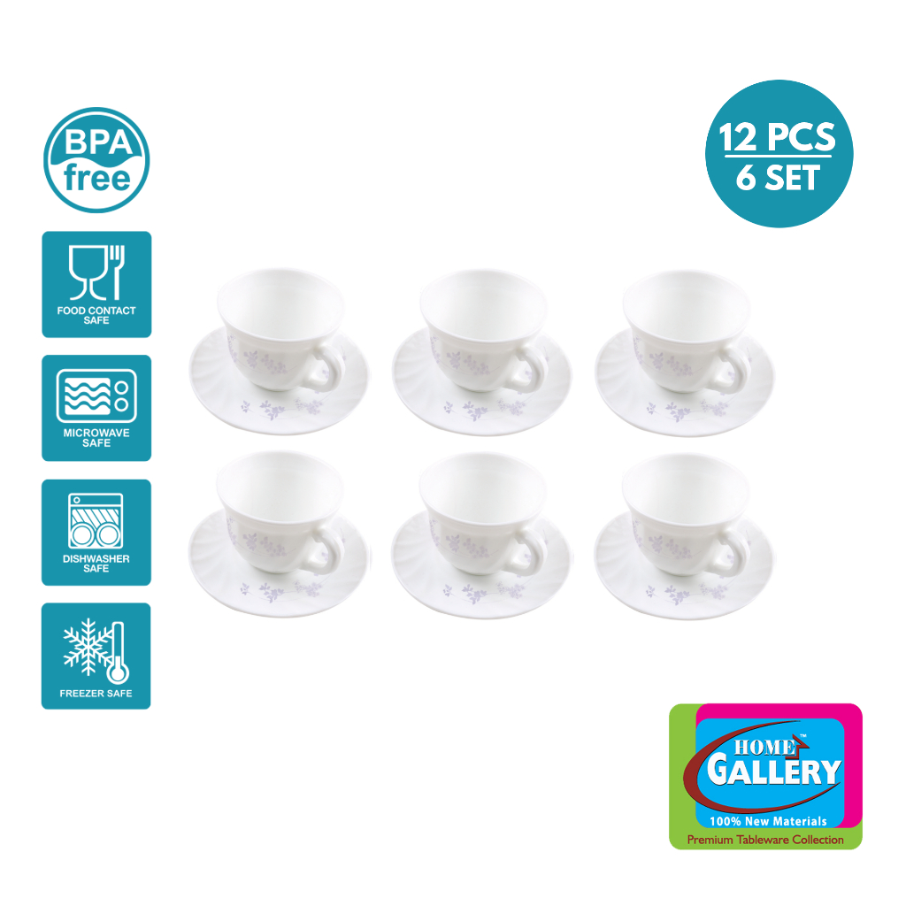 Home Gallery Opal Glass Cup and Saucer Set 12pcs 100% Food Grade ...