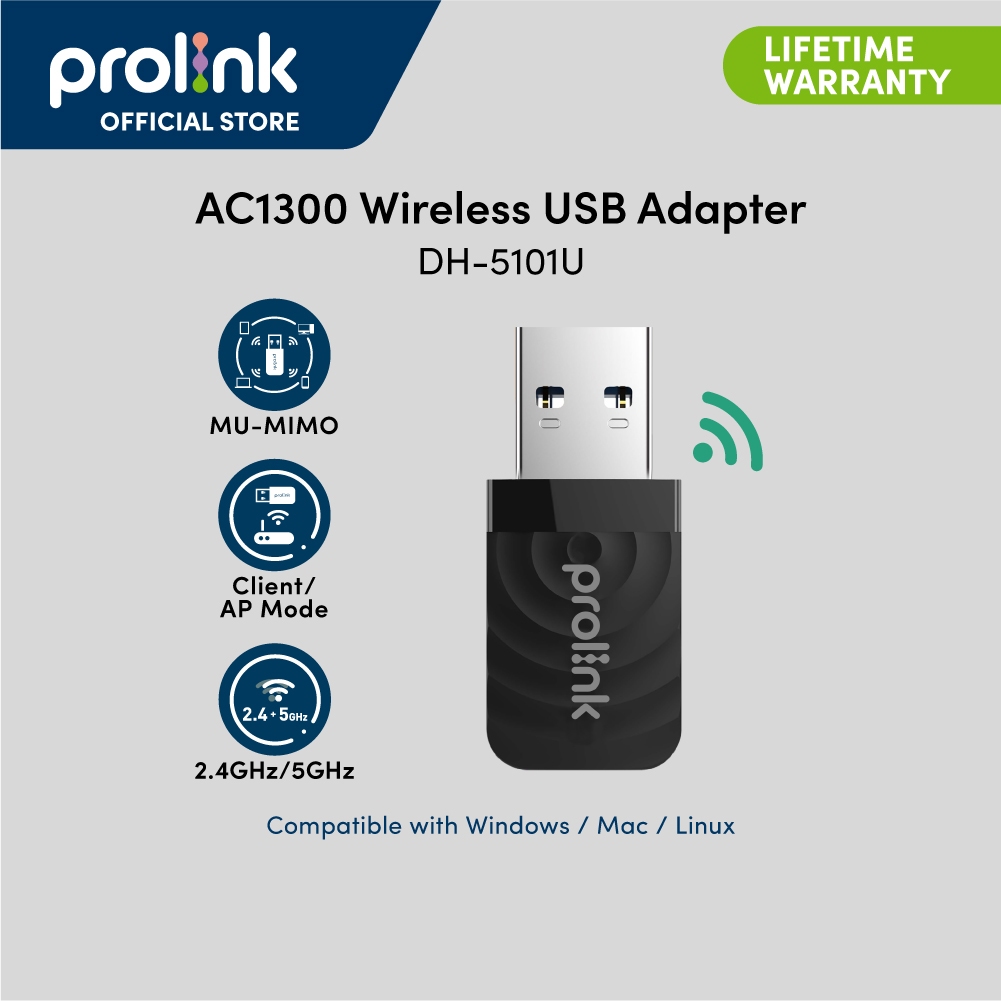 Prolink DH-5101U Dual-Band AC1300 Wireless Mini USB Adapter high-gain 6dBi Antenna| WIFI Dongle ...