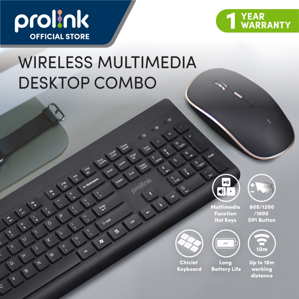 PROLiNK PCWM7003 Wireless Multimedia Desktop Keyboard + Optical Mouse ...