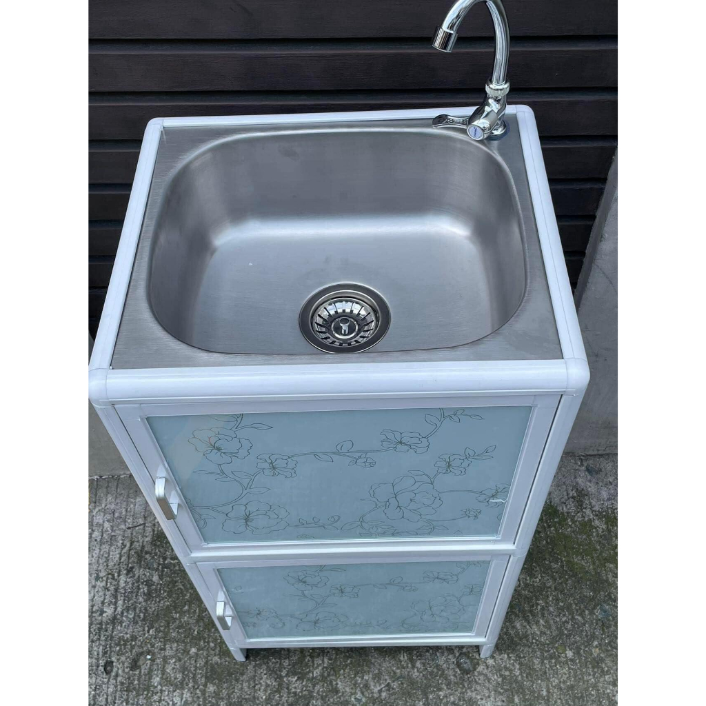 PORTABLE TEMPERED GLASS KITCHEN LABABO CABINET WITH FAUCET AND ...