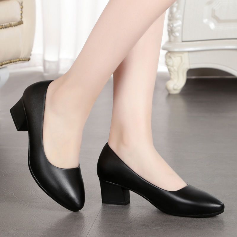 35-40 Women's Fashion Pointed Toe Office Work Shoes Black Heels Leather ...