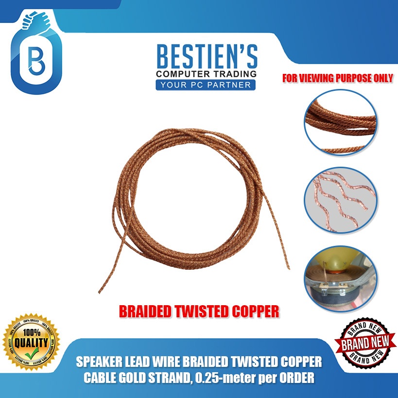 SPEAKER LEAD WIRE BRAIDED TWISTED COPPER CABLE GOLD STRAND, 0.25-meter ...