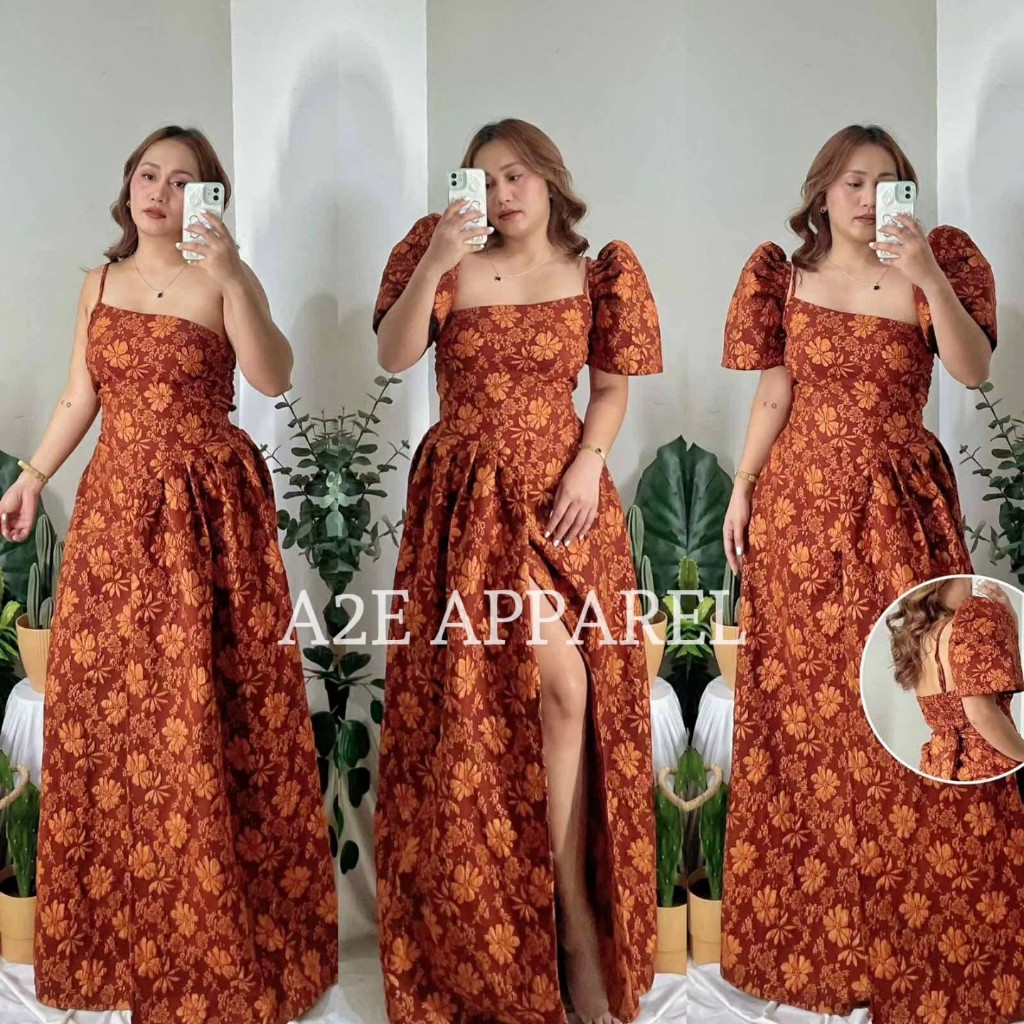 A2E | Amor Filipiniana Dress | Modern Filipiniana Maxi Dress with detachable sleeves with slit ...