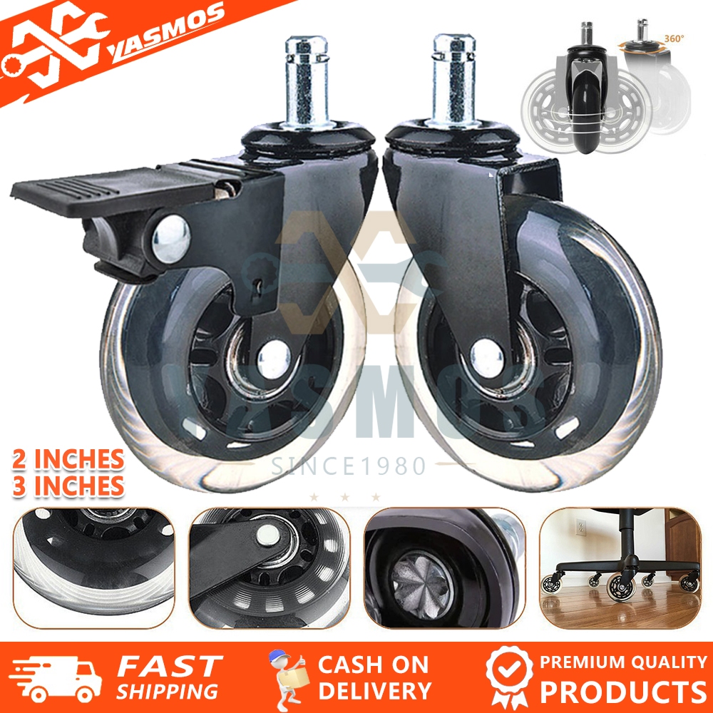 Office Chair Caster Wheels 2-3 Inch 360° Swivel Mute Rubber Casters For ...