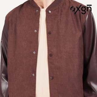 OXGN Faux Suede And Leather Bomber Varsity Jacket For Men (Brown ...