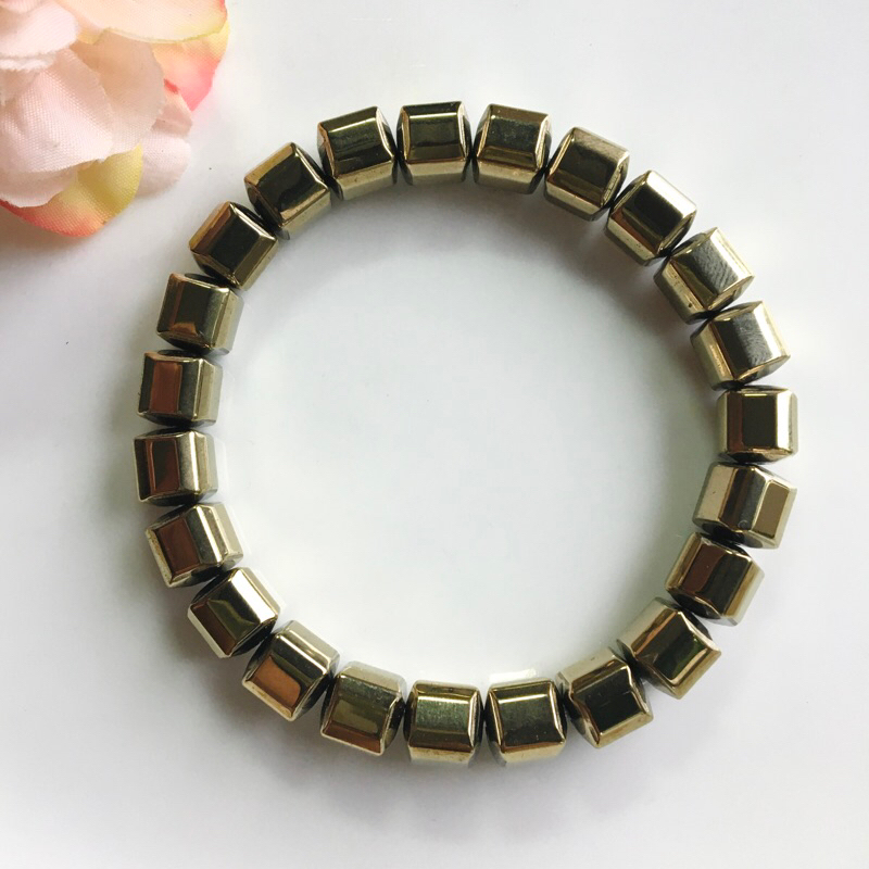 Pyrite Natural Metallic Mineral Stone Gold Plated Cube Bracelets | Shopee Philippines
