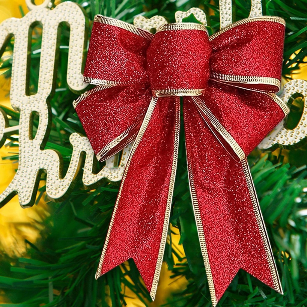 Glitter Christmas Ribbon Bow Hanging Ornament Big Ribbon Bowknot DIY ...