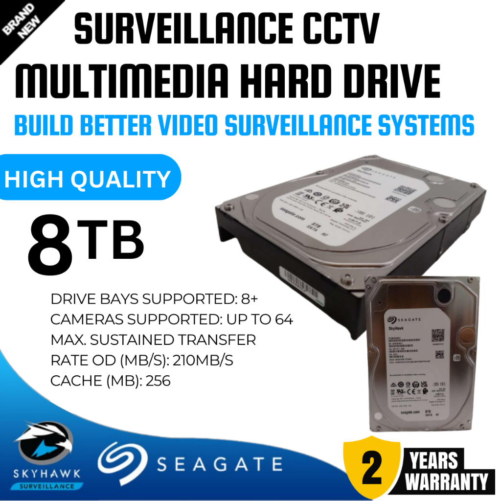 8TB Surveillance CCTV Multimedia Hard Drive Seagate SKYHAWK | Shopee ...