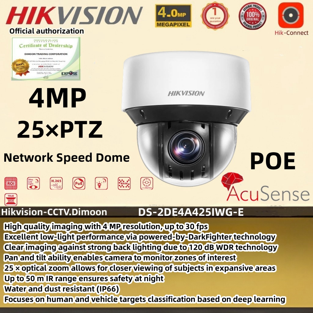 Hikvision 4-inch 4 MP/2MP 25X Powered by DarkFighter IR Network Speed Dome IR 50M IP PTZ POE ...