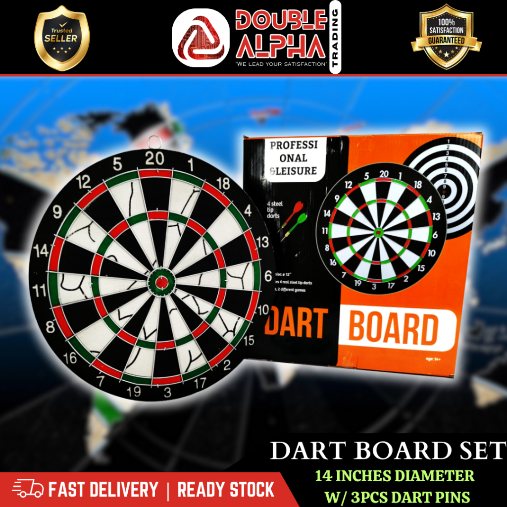HIGH QUALITY DART BOARD SET 14 INCHES WITH 4 PCS DART PINS | Shopee Philippines