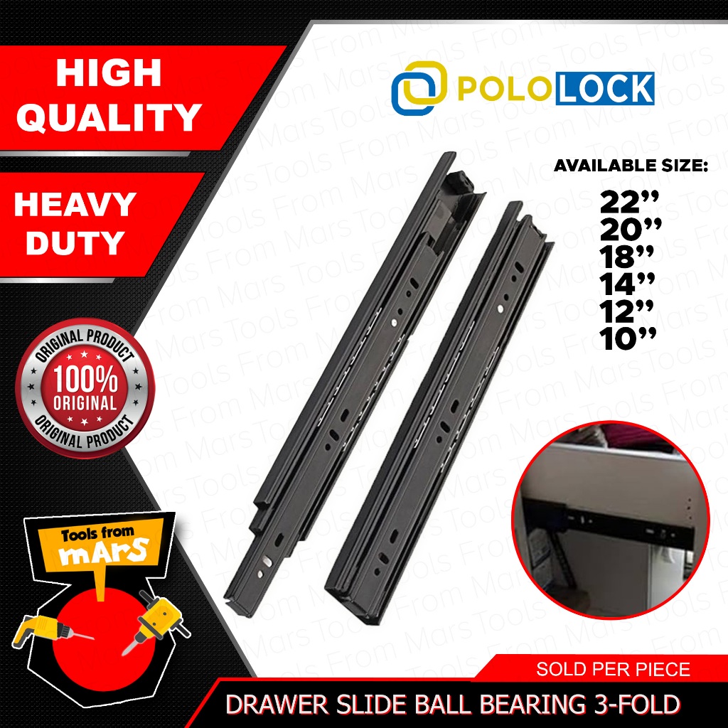 Pololock 3-FOLD Ordinary Drawer Slide Guide Ball Bearing 10 - 22" Inch ...