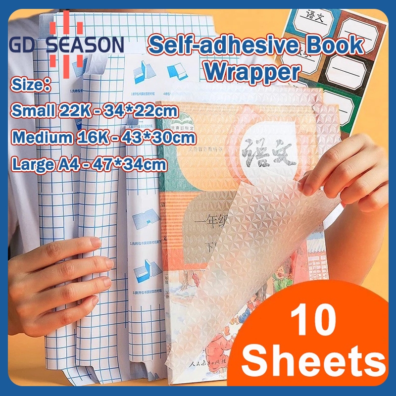 10 sheets Self-adhesive Book Wrapper transparent self-adhesive ...