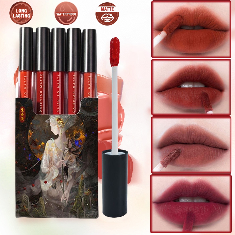 Lip Tint 5pcs Set Lip Glaze Box lipstick Waterproof Matte Velvet ...