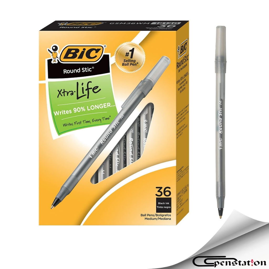 BIC Round Stic Ball Pen – Smooth Writing | Frosted Cap + Translucent ...