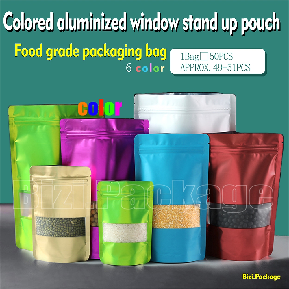 50pcs Colored aluminized window Stand Up Pouch with Zip Lock Packaging ...