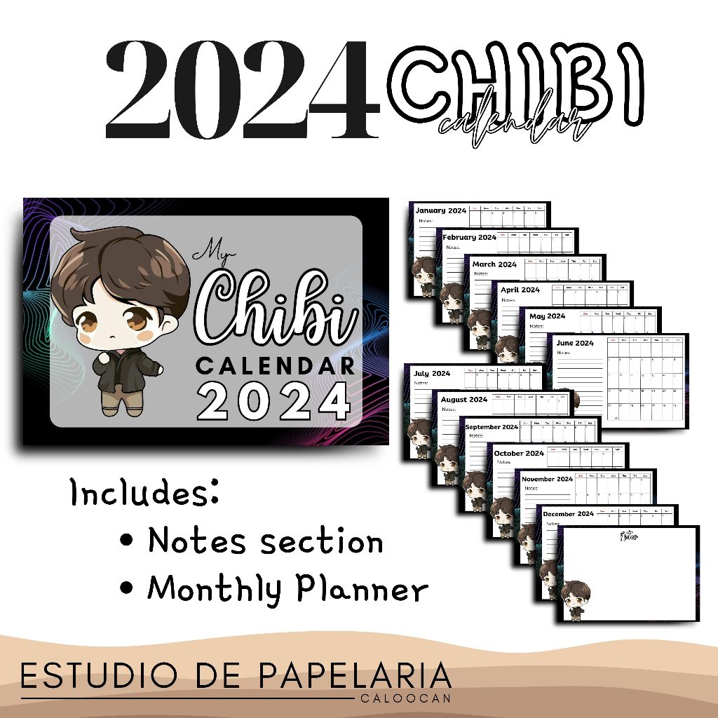 Estudio | 2024 Black Cute Chibi Flat Table Calendar | Shopee Philippines