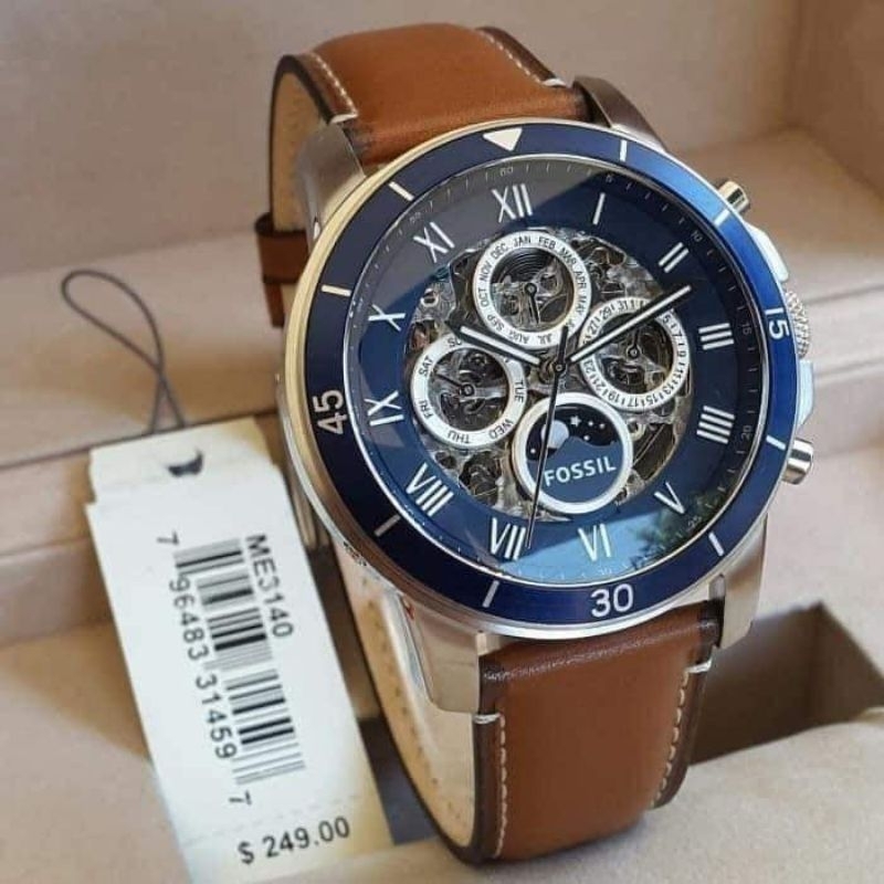 Sale!!! FSL Grant Automatic Day Night Brown Leather Blue Dial Watch for ...