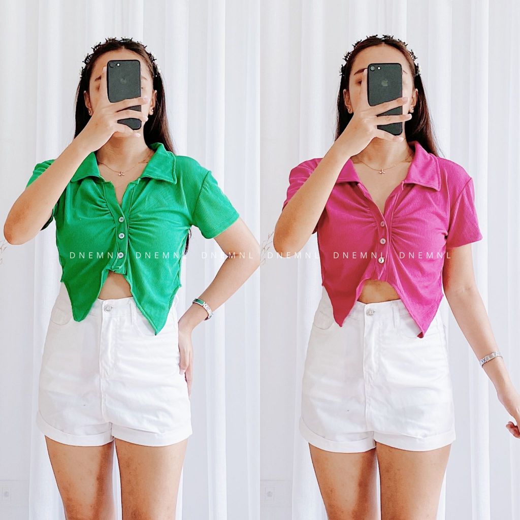 DNEMNLPH Pia Butterfly Button Top - Trendy Korean Bangkok Vintage Crop ...
