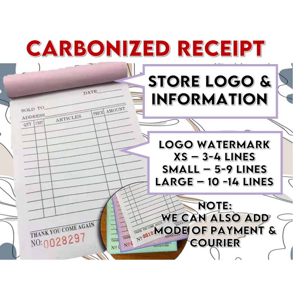 CARBONIZED PERSONALIZED RECEIPT 100 SHEETS | Shopee Philippines
