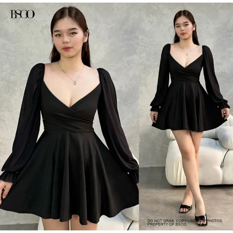 ONHAND BSCO LORELEI V1 BLACK AND BEIGE KOREAN DRESS! | Shopee Philippines