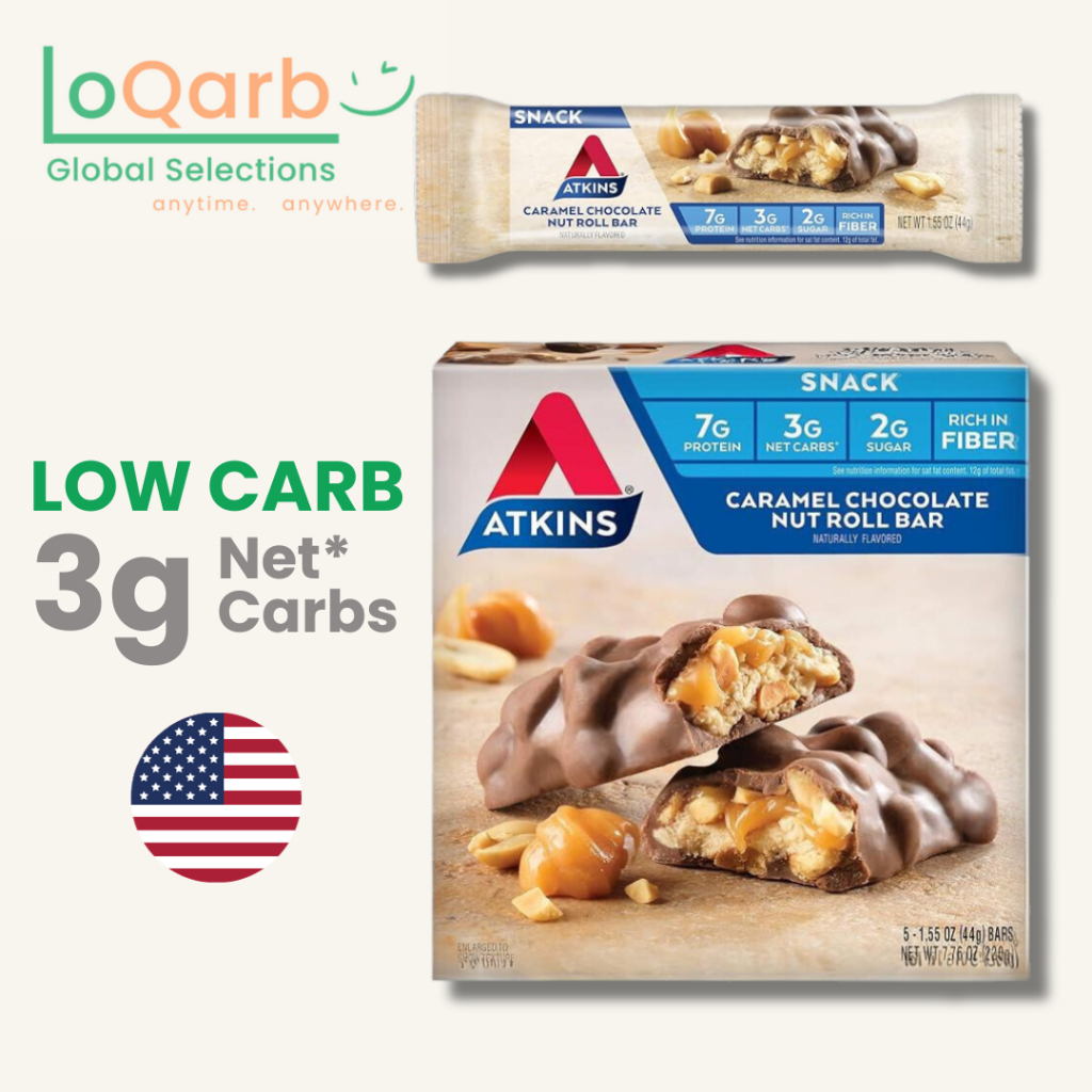 Atkins Caramel Chocolate Nut Roll Bar, 1 Bar, 1.55 oz (44 g) Low Carb ...