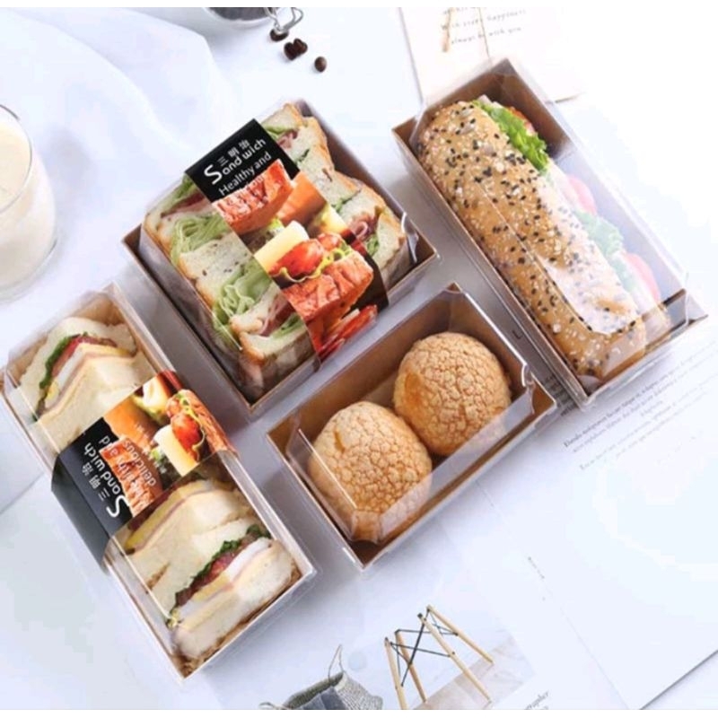 Kraft Sushi Tray Sandwich Box with Lid Pastry Dessert Box Cupcak ...