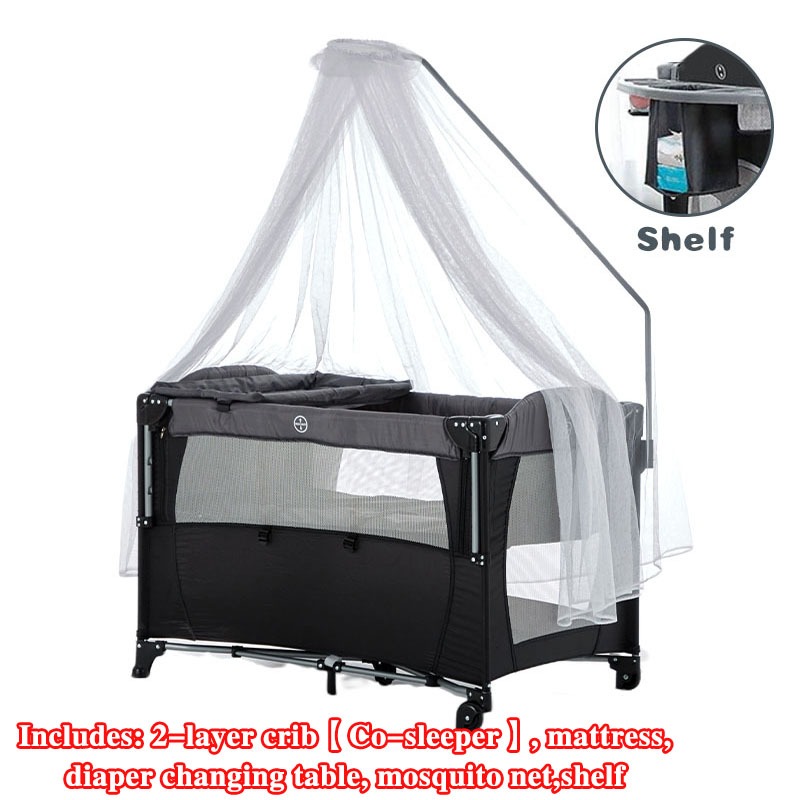Foldable Baby Crib and Playpen 2 layer (with mosquito net storage bag ...
