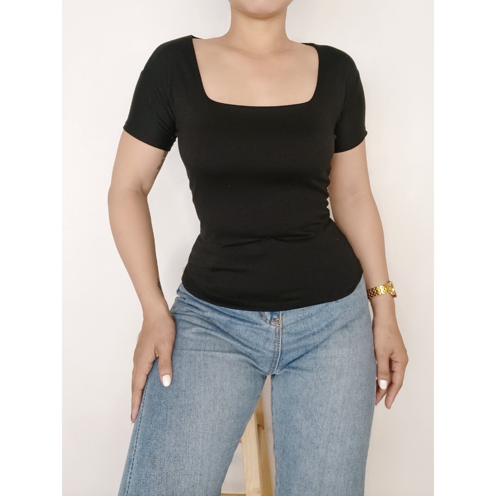 Mumu #SYLVIA FULL LENGTH Double Lining SQUARENECK BASIC TOP | Shopee ...