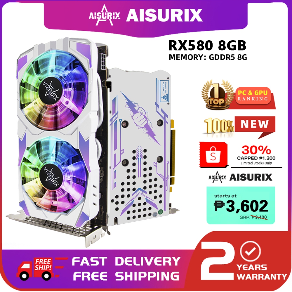 AISURIX RX580 8GB RGB Graphics Card Lighting GDDR5 AMD Radeon Computer ...