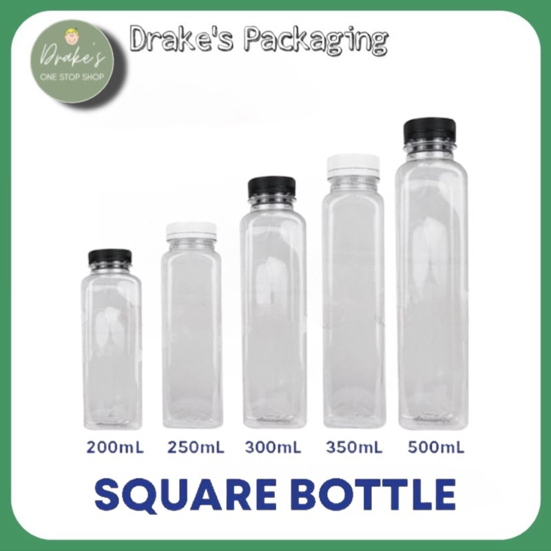 Plastic Square Pet Bottle with White cap only 200ml I 250ml | 300ml | 350ml | 500ml Sold per ...
