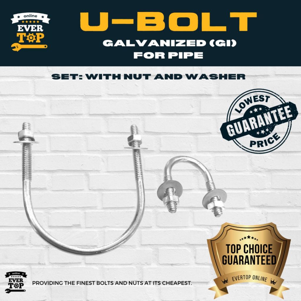 1/4 U BOLT GALVANIZED / U-BOLT WITH NUT AND WASHER FOR PIPE with 2pcs ...