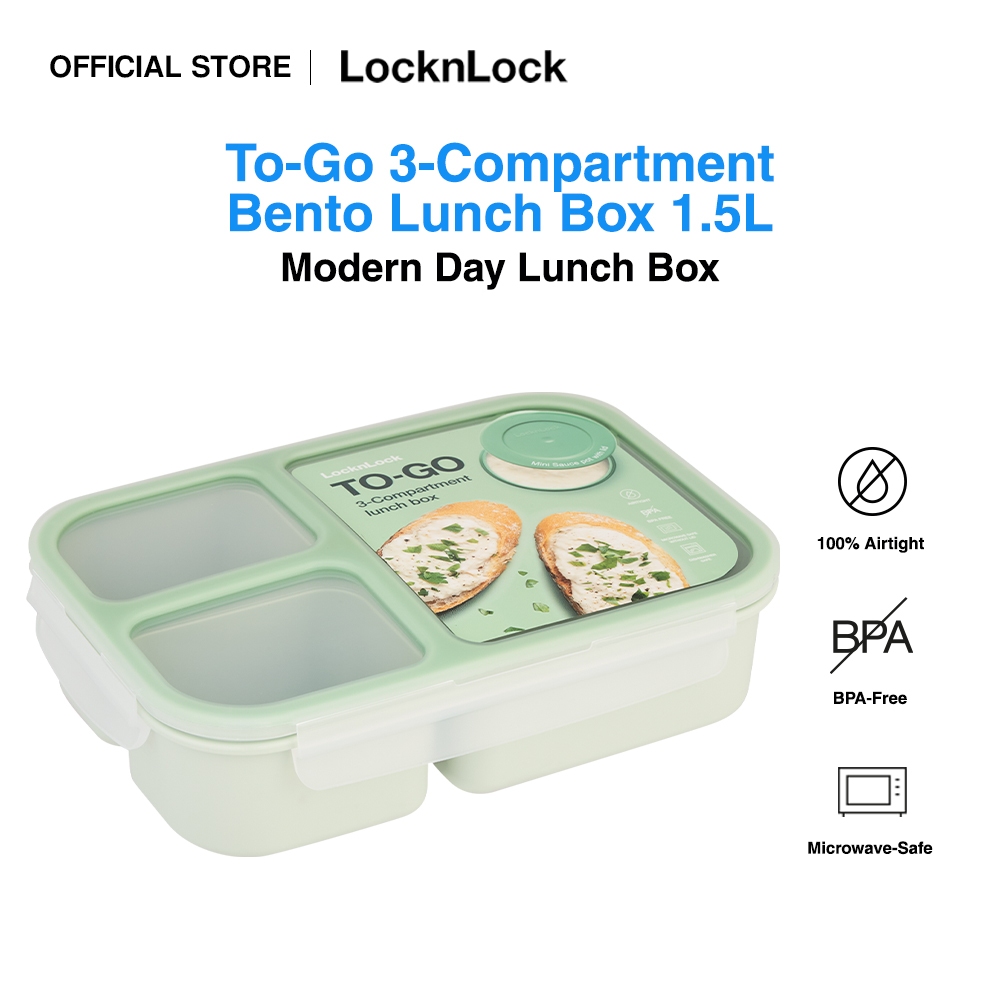 LocknLock To-Go Lunch Box with Dividers and Sauce Container | Bento Box ...