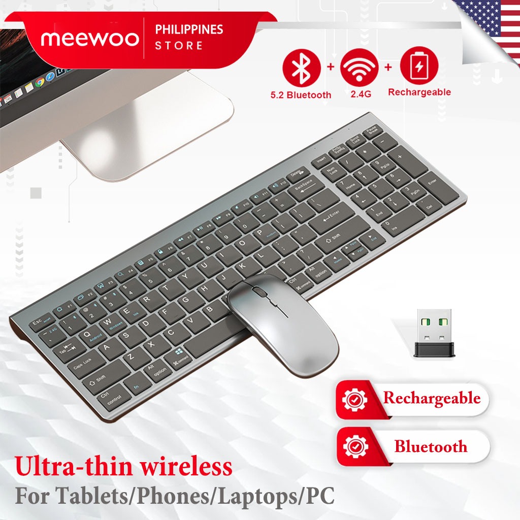 Meewoo Wireless Bluetooth Keyboard and Mouse Set with 2.4GHz ...