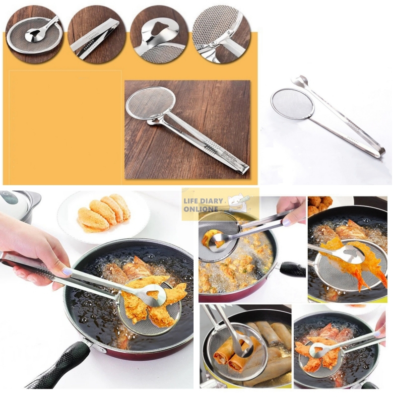 Kitchen Stainless Steel Filter Spoon with Clip Drain Food Clip Fried ...