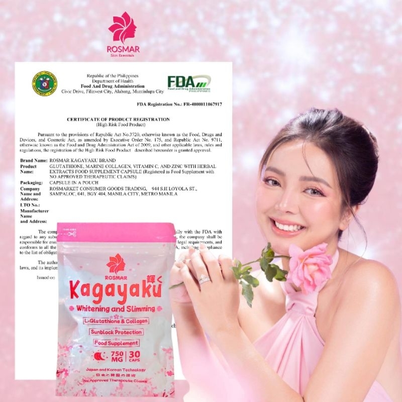 Rosmar Kagayaku Glutathione Capsules Mini Pouch 30 Capsules with Free ...