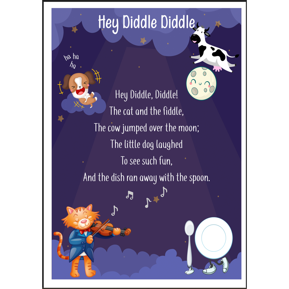 Hey Diddle Diddle Chart Nursery Rhymes A4 Laminated High Print Quality ...