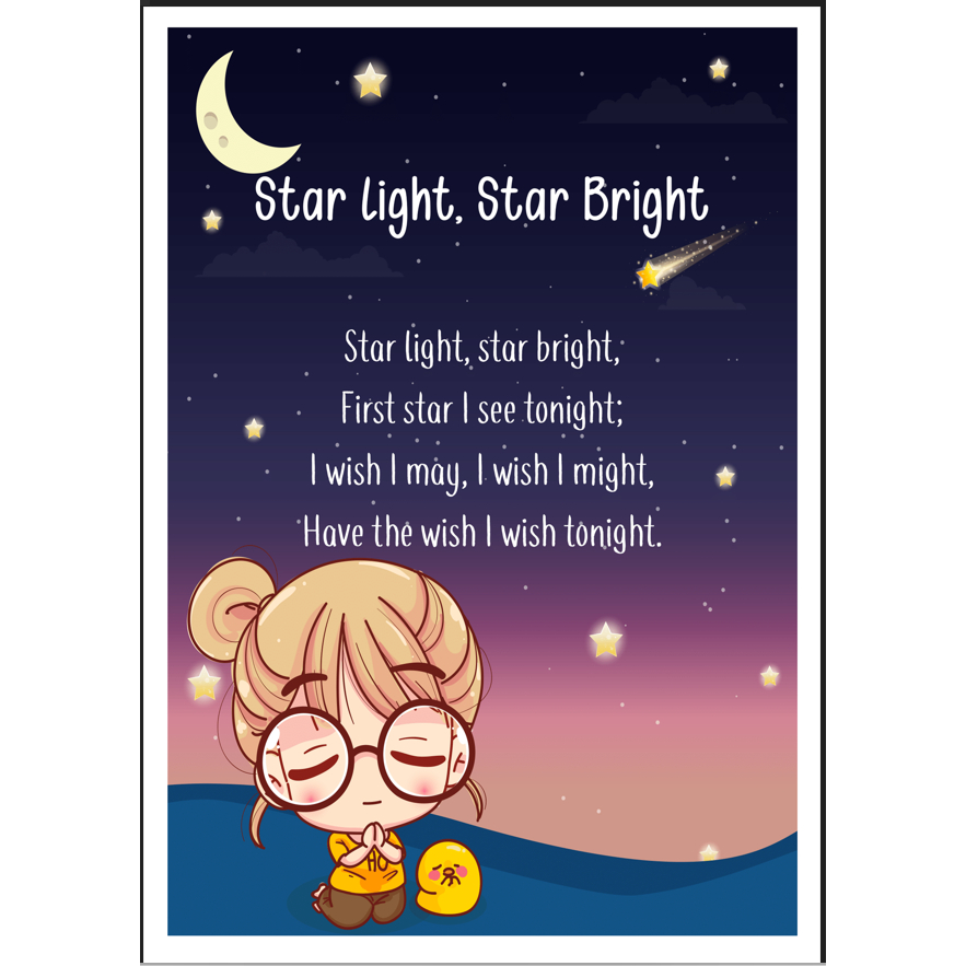 Star Light, Star Bright Chart Nursery Rhymes A4 Laminated High Print ...