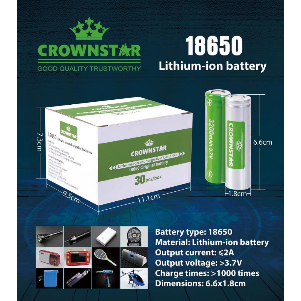HOB CROWNSTAR 3200mAH RECHARGEABLE 3.7v 18650 BATTERY | Shopee Philippines