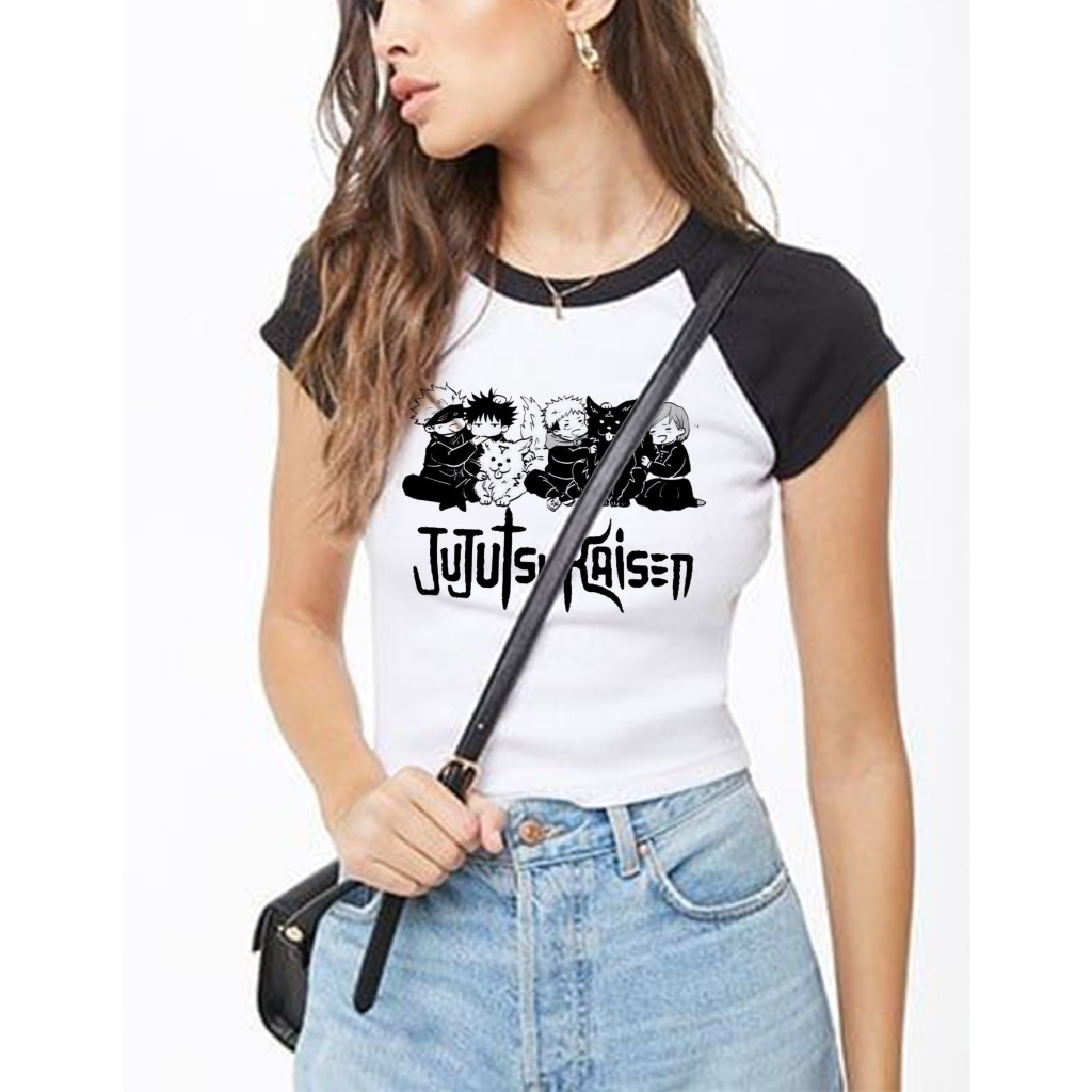 Anime Jujutsu Kaisen Design Crop Top Raglan Slim Fit | Shopee Philippines