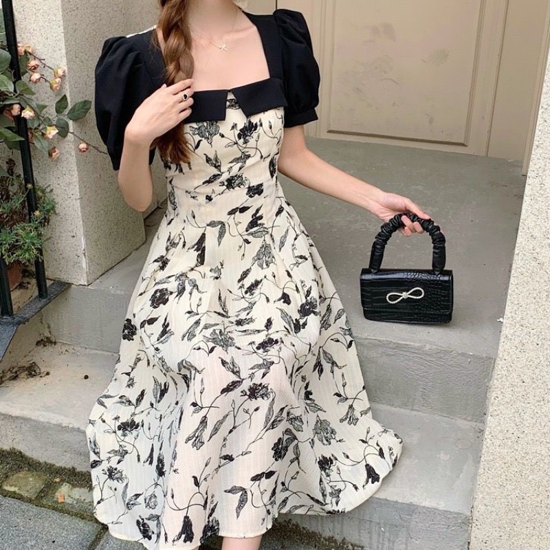 summer blue floral long dress plus size dress for woman casual korean ...