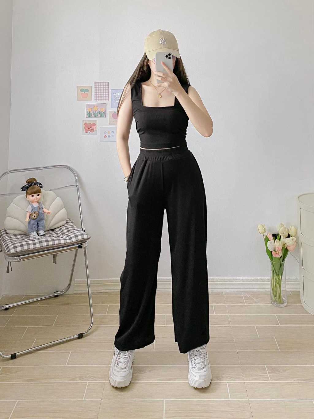 SLEEVELESS WIDE LEG PANTS TERNO FOR WOMAN ☘️ BASIC KNITTED COORDINATES ...
