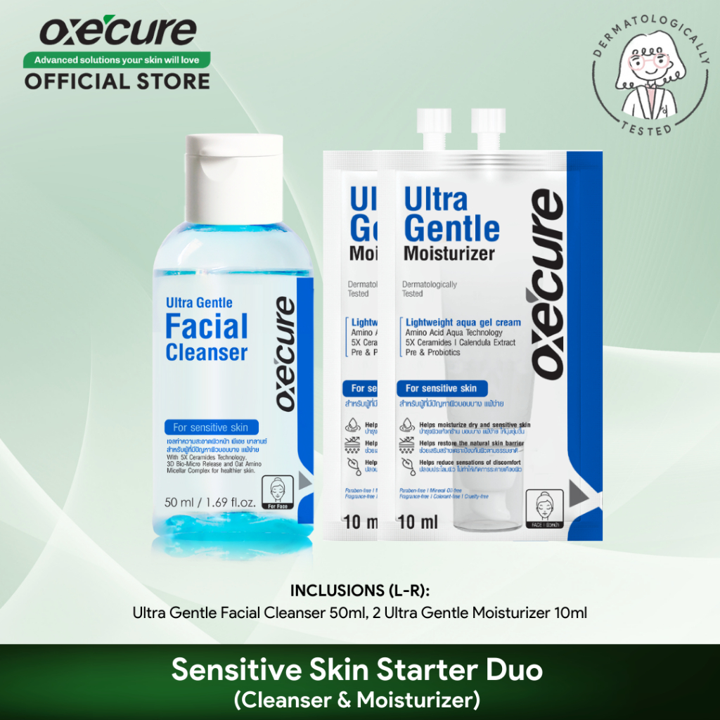 OXECURE Sensitive Skin Starter Duo (Ultra Gentle Facial Cleanser 50ml ...