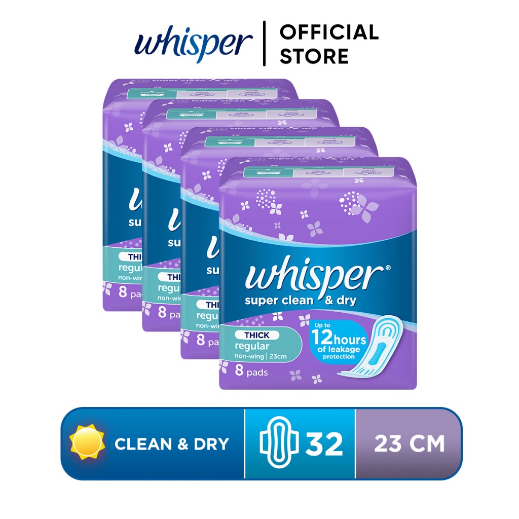 Whisper Super Clean & Dry Regular Flow Non-Wings 8s | Shopee Philippines