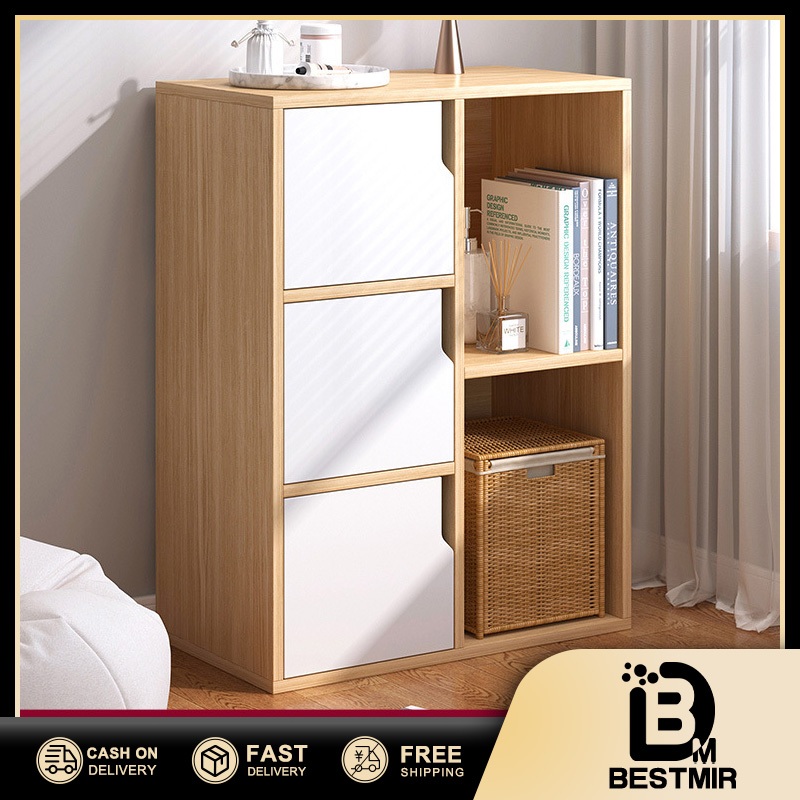 3-layer drawer cabinet bookshelf storage Locker with door chest cabinet ...