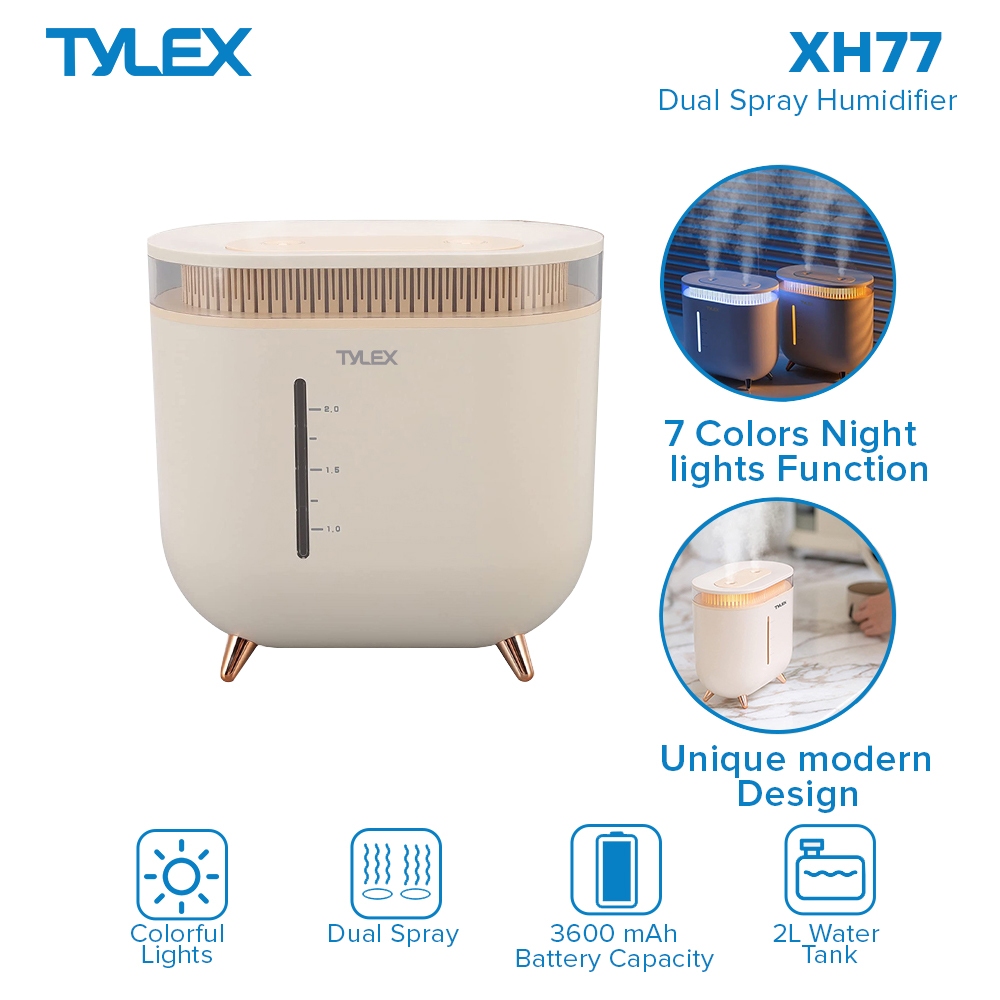TYLEX XH77 Dual Spray Humidifier 2L Water Tank Capacity 7 Color Night ...