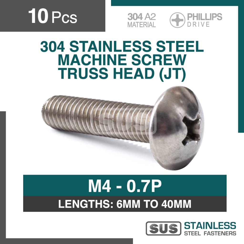 10pc SS304 Stainless Steel Truss Head Machine Screw / Mushroom Big Head ...