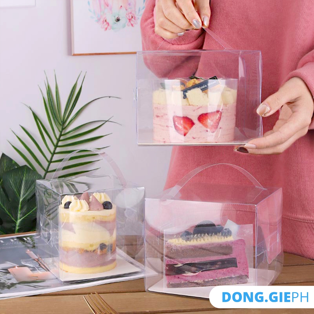 [5 PCS] CB03 Clear Acetate Cake Bento Box with Handle (Includes Flat ...