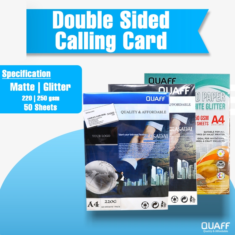 QUAFF A4 Size Double Sided Matte / Glitter Calling Card Paper 50 Sheets ...