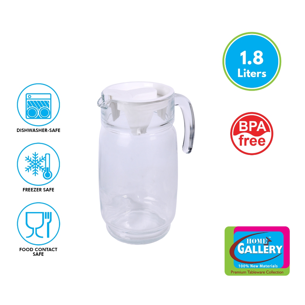 Home Gallery Glass Galicia Pitcher With Lid 1.8L Food Contact Safe Stylish And Versatile HG ...
