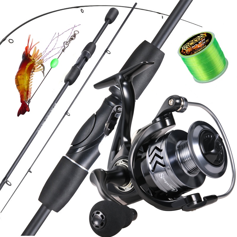 Set Spinning Fishing Rod Carbon Fiber 2 Section 1.8m and Spinning Reel ...